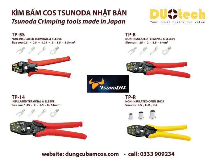 Kìm bấm cos TSUNODA Nhật Bản loại TP-5S TP-8 TP-14 TP-R