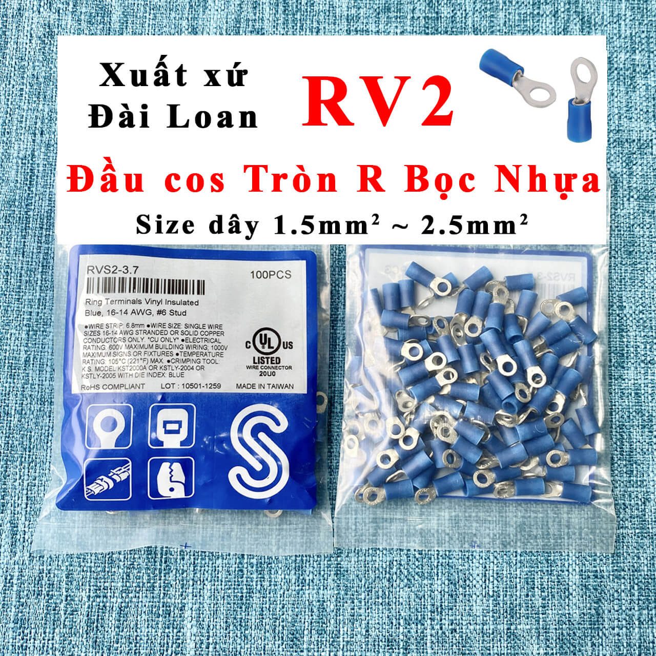 Đầu cos KST Đài Loan nối dây điện bằng đồng tròn chữ Y pin rỗng