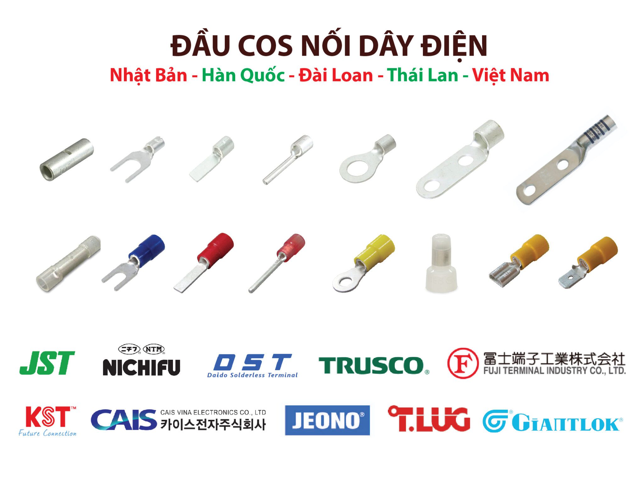 Đầu nối dây điện cos cosse cốt đồng Hàn Quốc Nhật Bản Đài Loan