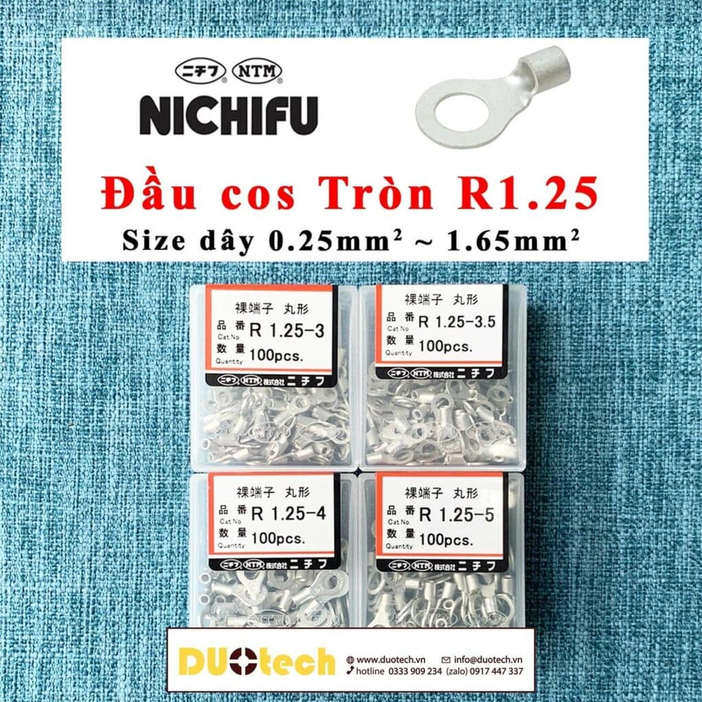 Đầu cos tròn catalogue thông số bảng giá mua cosse R1.25 Nichifu