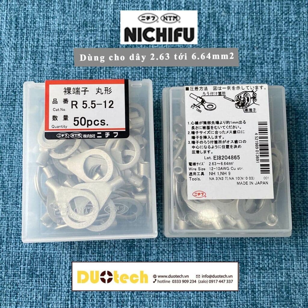 Đầu cốt tròn cosse cos Nichifu R5.5 nối dây điện khuyên vòng tròn